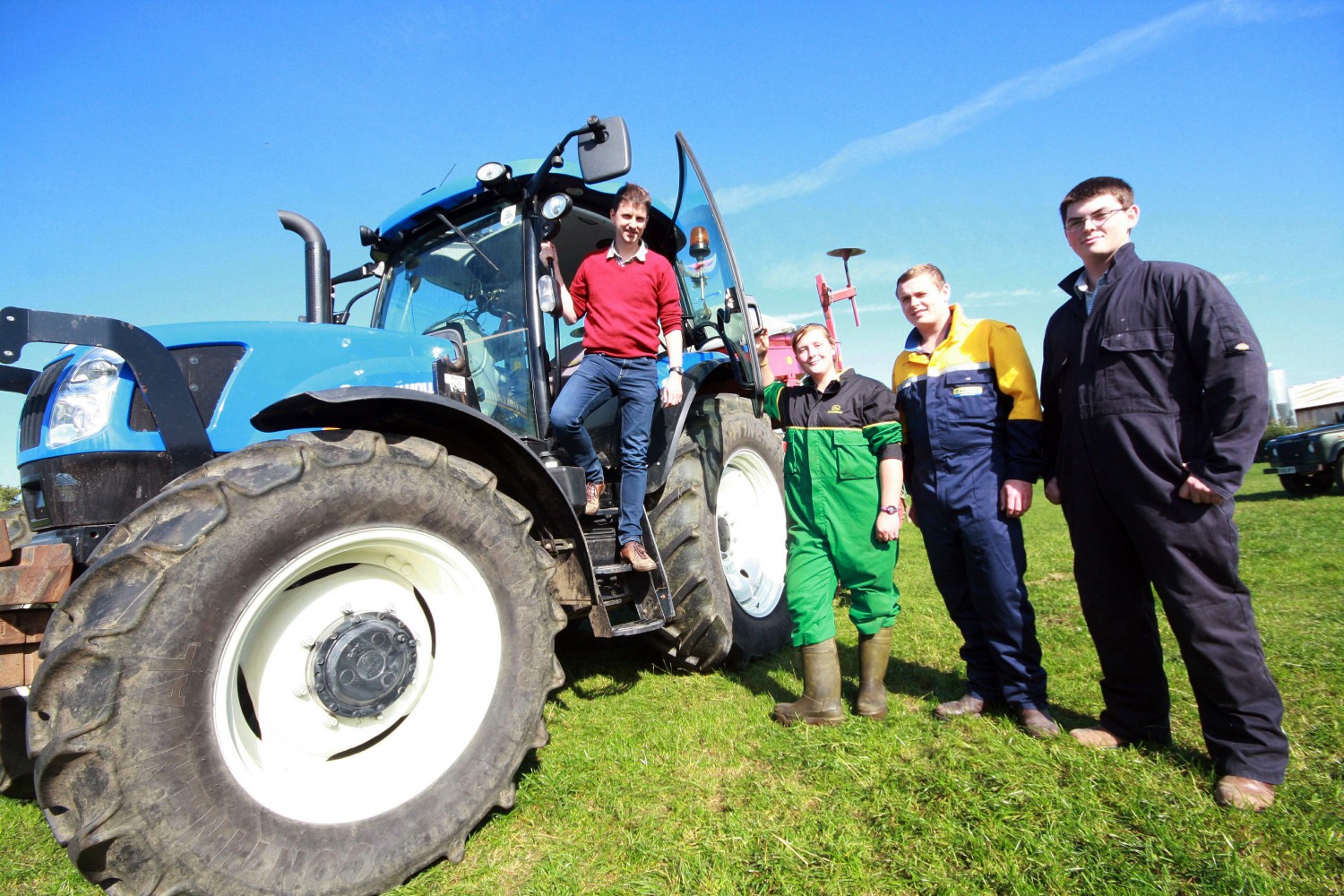 David Russell with agric students Rebecca Harper, Sam Ellis and Sam Turner - Reaseheath College
