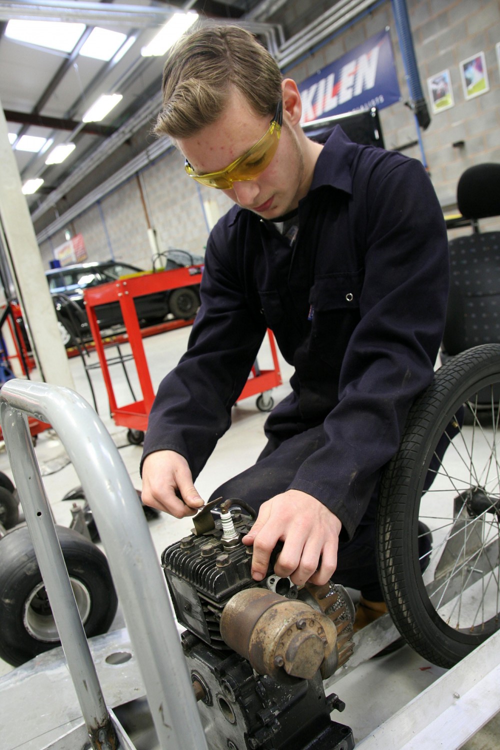 Motor vehicle - student fixing engine - Reaseheath College