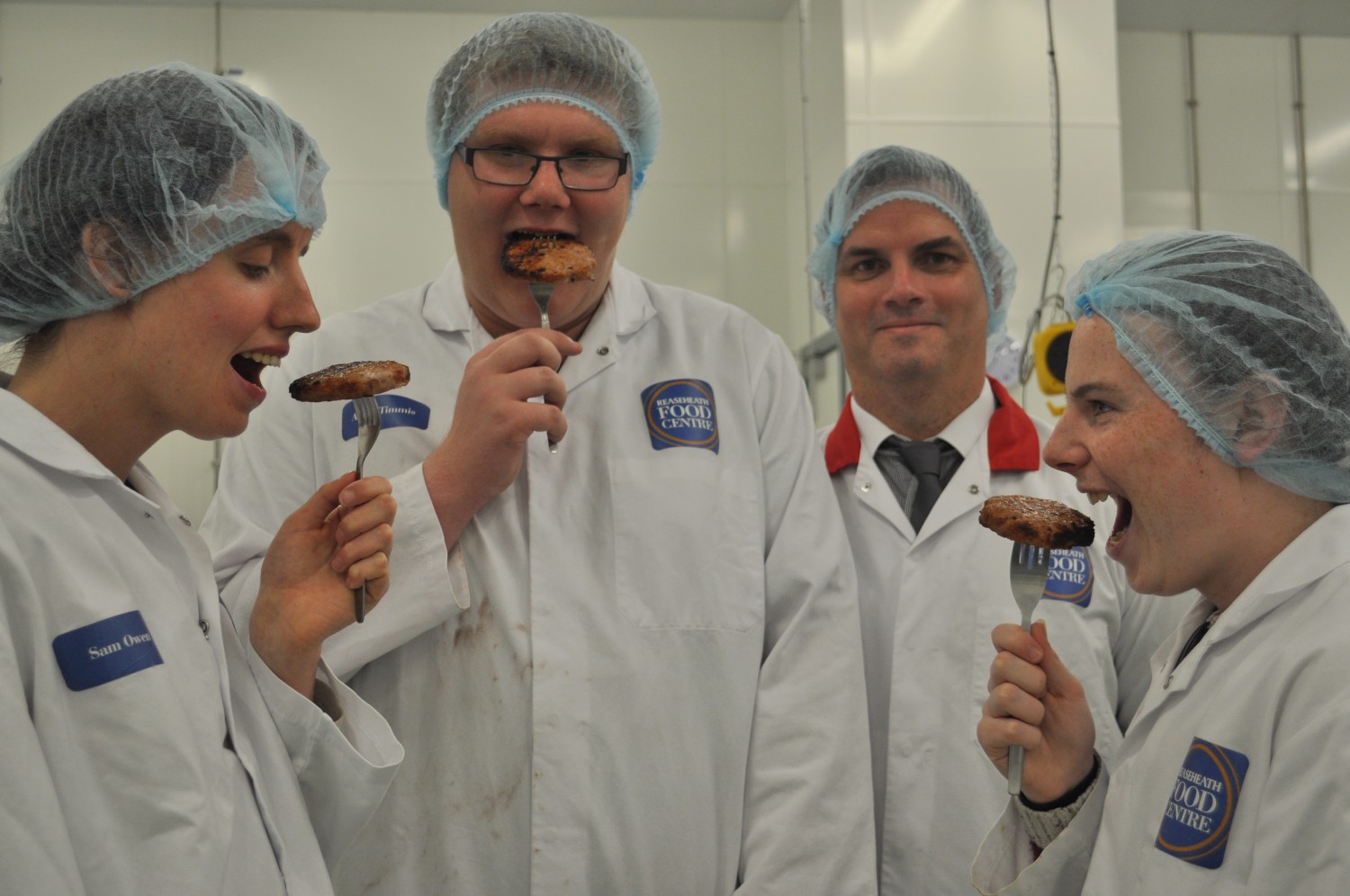 Sam Owen, Adam Timmis, Stephen Cook try burgers with Douglas Ewen ...
