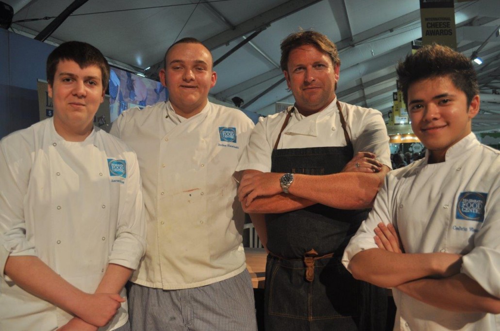 Aaron Dixon, Jordan Slawinski and Cedric Mandaya with celebrity chef James Martin - Reaseheath ...
