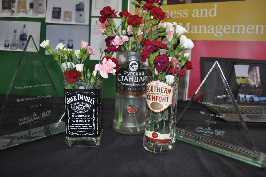 Business - flower vases with trophy - Reaseheath College