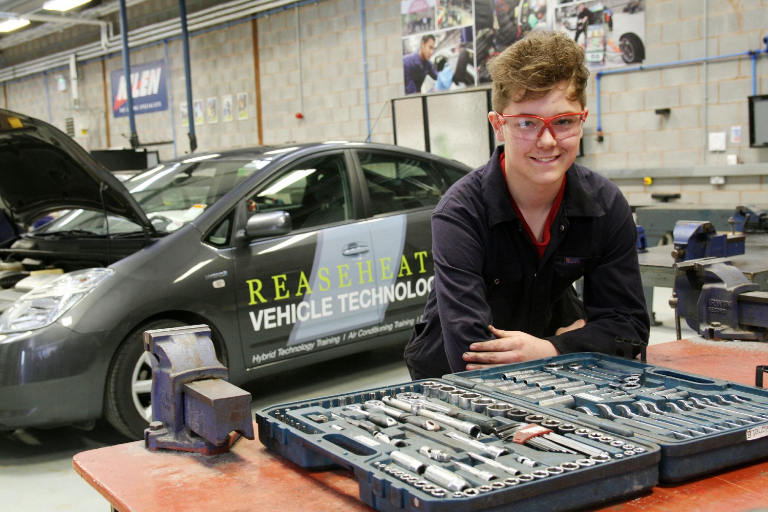 Jake Maidment with toolbox L2 - Reaseheath College