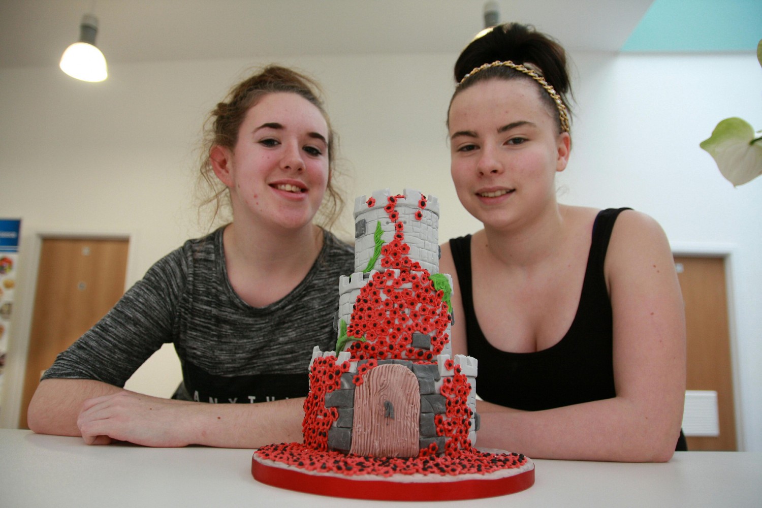 Jade Walker and Courtney Potts Level 2 Bakery, with remembrance cake - Reaseheath College