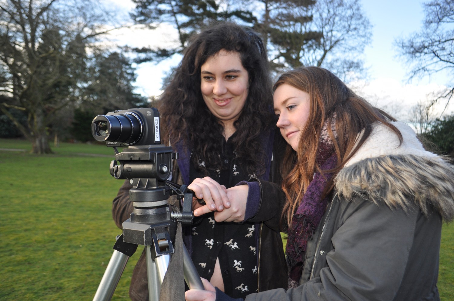 Helena Proctor and Marie Blowers filming rabbits - Reaseheath College