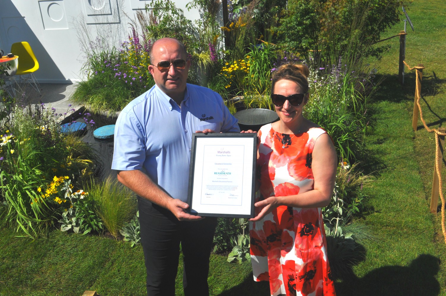 Mark from Marshalls and Sarah Hopkinson launch educ partnership lighter - Reaseheath College