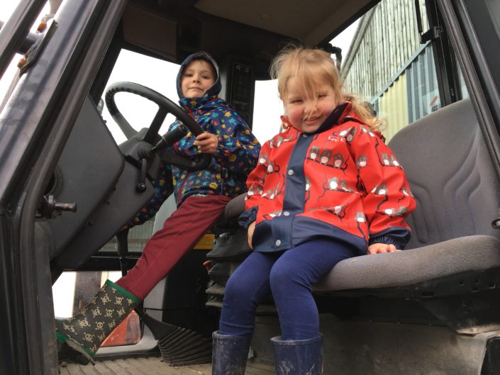 Andrew,6, and Emma,3, Rolton from Crewe JCB tractor - Reaseheath College