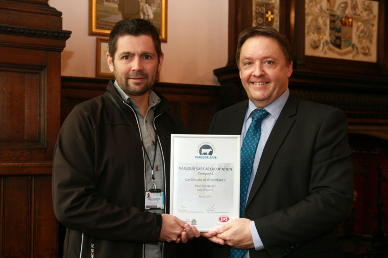 Alan Sanderson (Lely) with VC Dave Kynaston - Reaseheath College