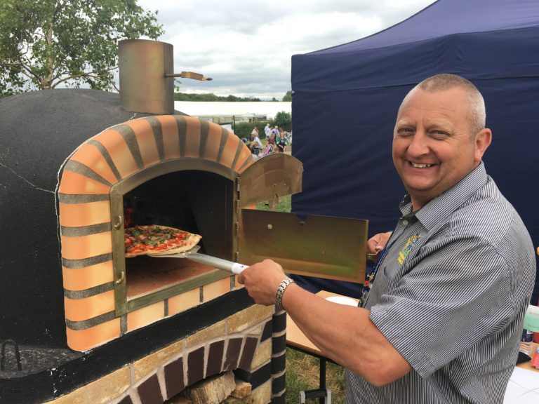 Curriculum Area Manager for Construction Andy Gould with pizza oven - Reaseheath College
