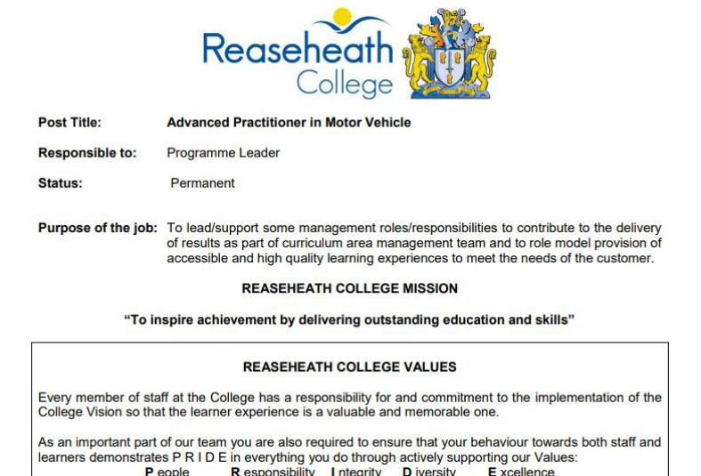 Engineering Job Descriptions - Reaseheath College