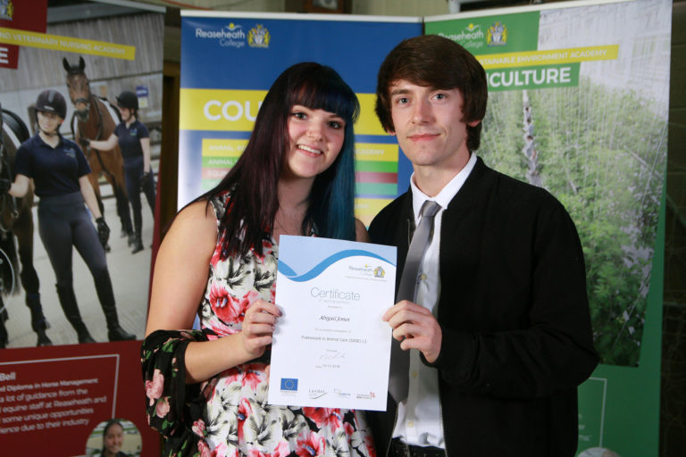 Animal Care apprentice Abigail Jones with partner - Reaseheath College