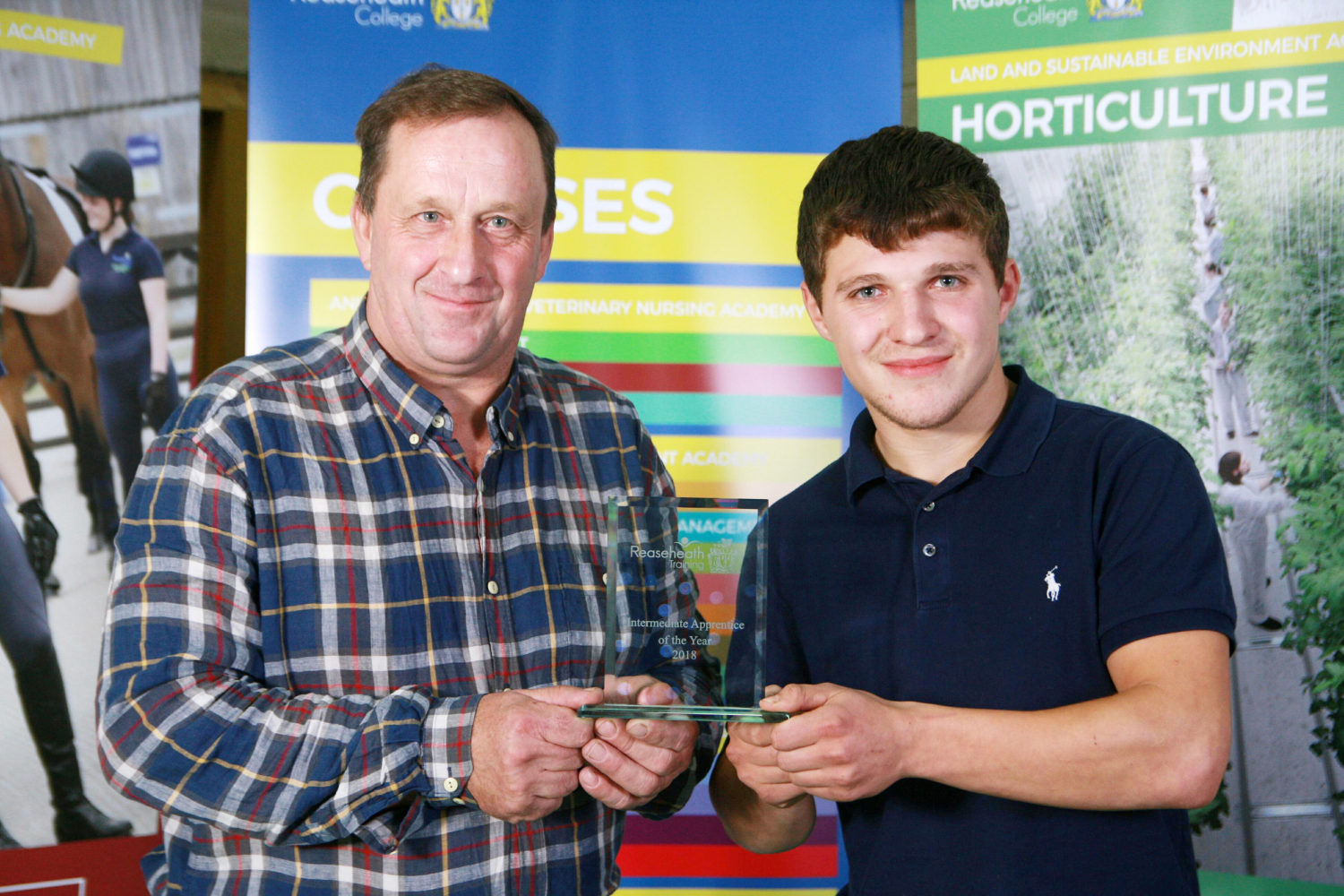 Intermediate apprentice of the yr Adam Trigg and employer Andrew Fithom - Reaseheath College
