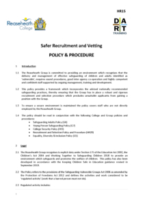 Safer recruitment and vetting policy - Reaseheath College
