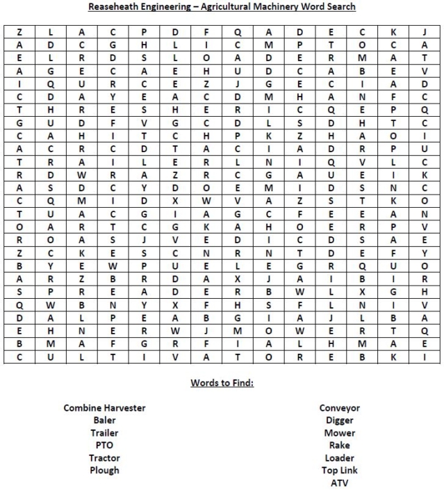 Agricultural Machinery Word Search - Reaseheath College