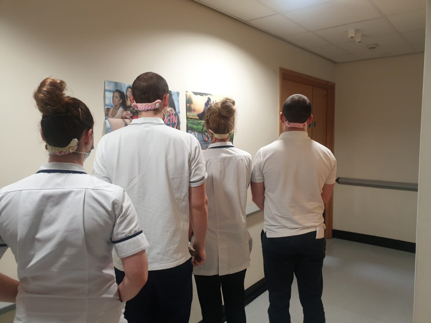 Knitted ear savers worn - Reaseheath College