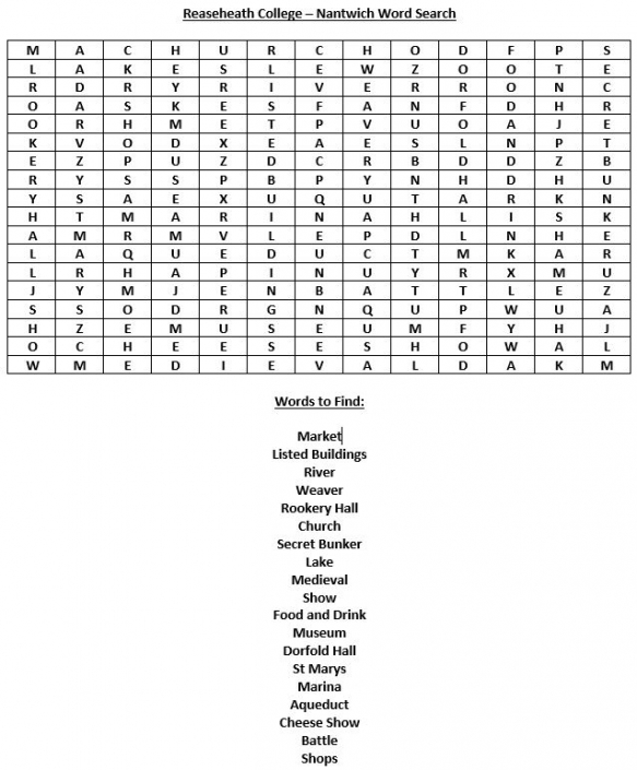 Reaseheath Engineering - Nantwich word search - Reaseheath College