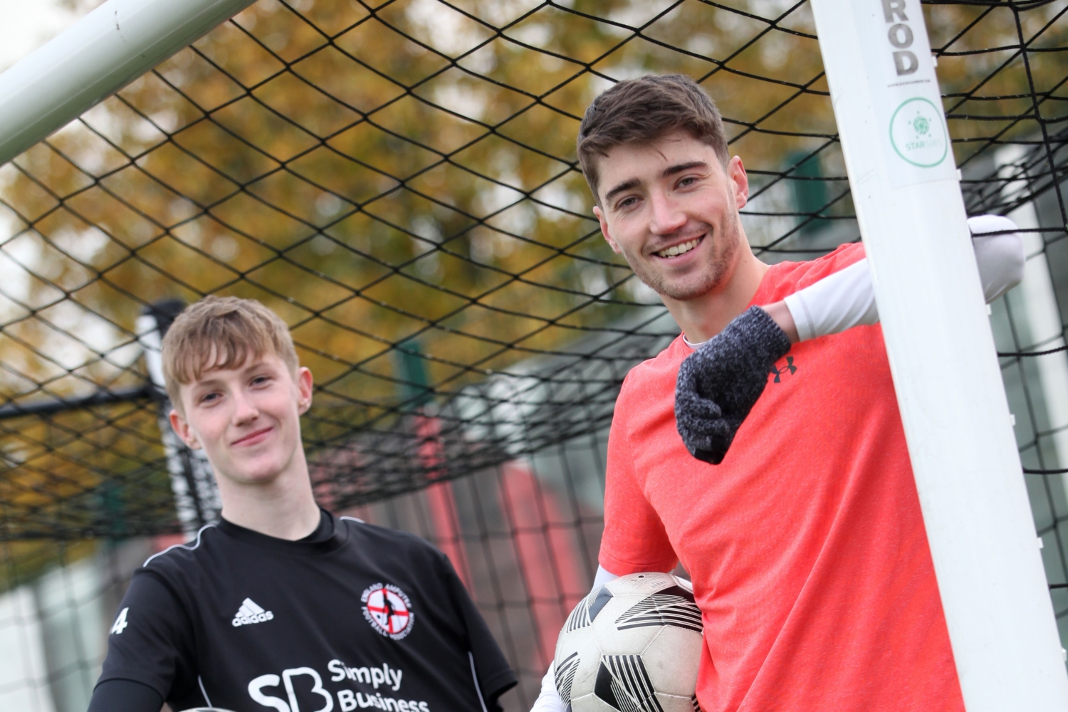 Thomas Atkinson EAFA goalkeeper, Kieran Brown freestyler (landscape) - Reaseheath College
