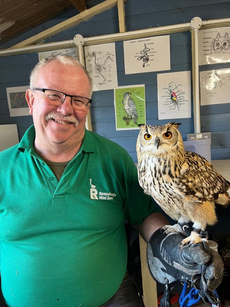Alan with owl in Reaseheath's Mini Zoo - Reaseheath College