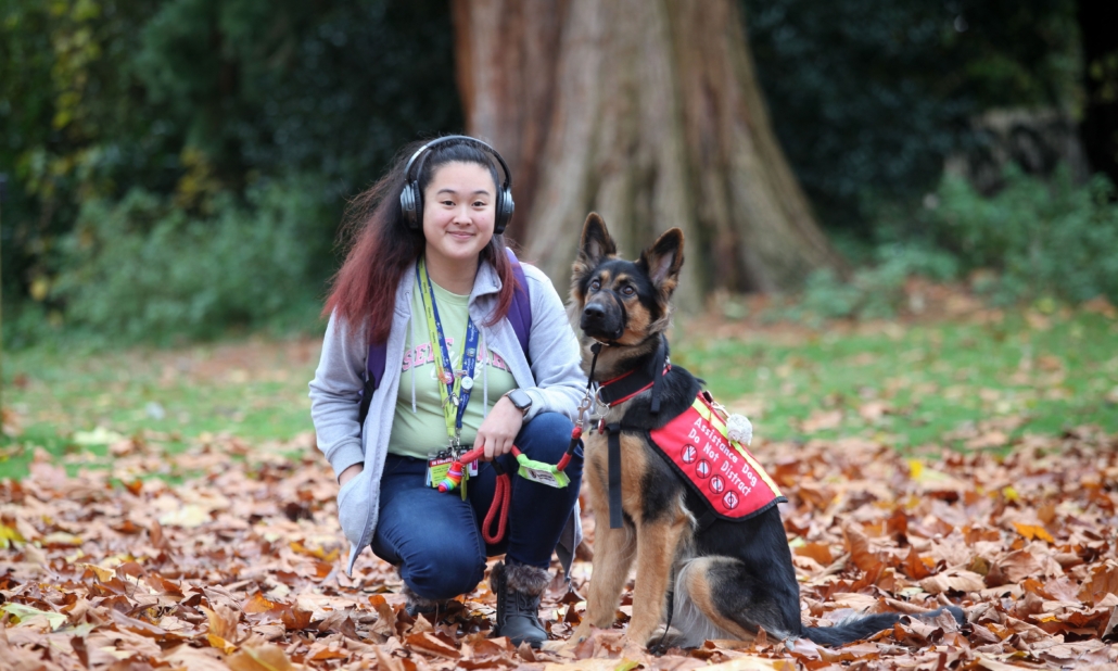 Melody chen and assistance dog Mia landscape 2 - Reaseheath College