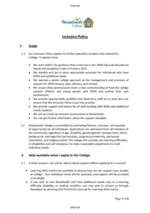 Inclusion Policy - Reaseheath College