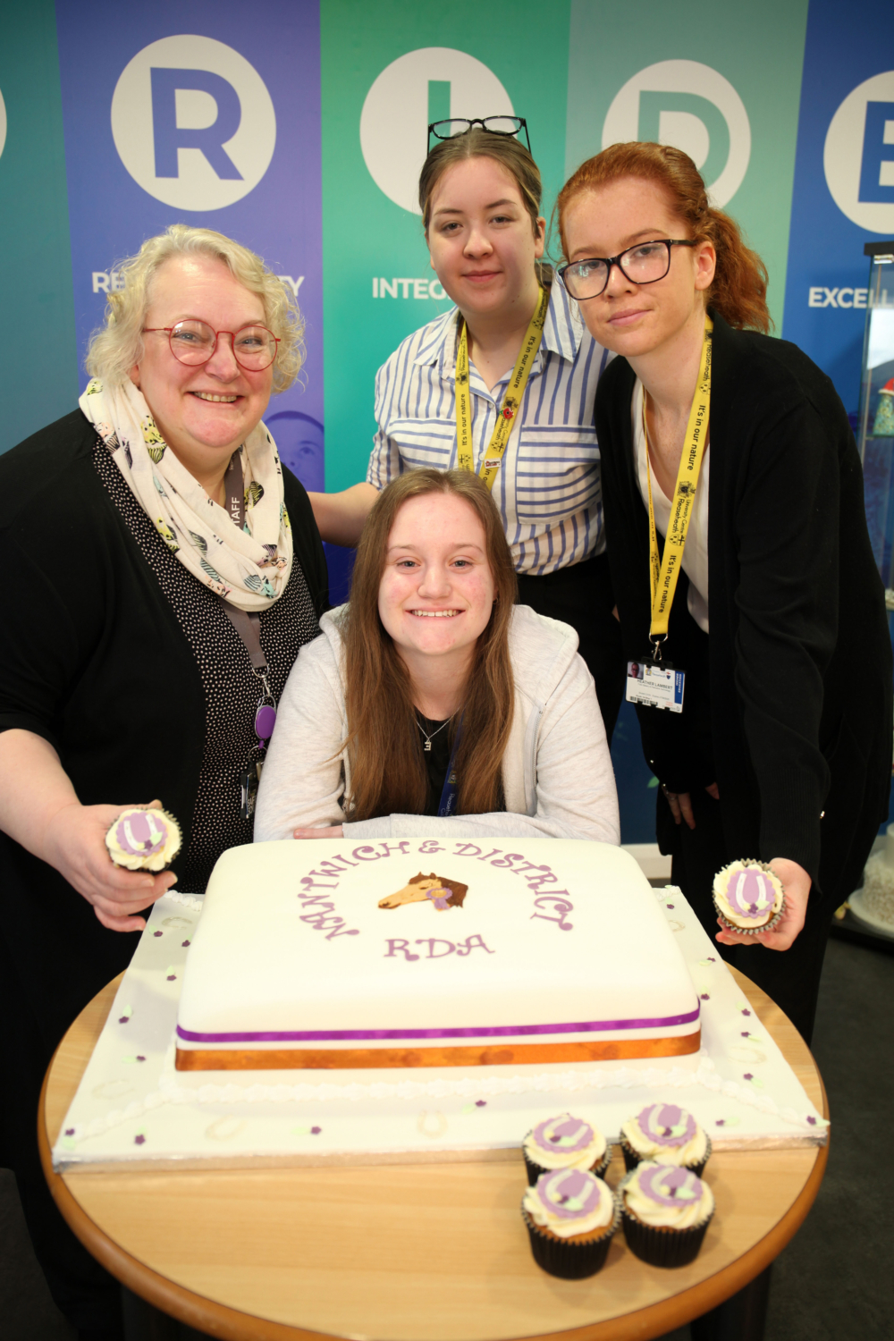 Sam Copeland, Erin Riley, Lili Dufley, Heather Lambert with RDA celebration cake - Reaseheath ...