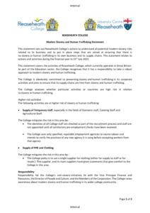 Modern Slavery and Human Trafficking Statement - Reaseheath College